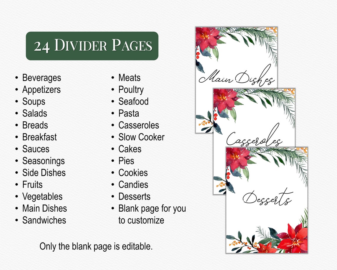 Editable Christmas Holiday Recipe Binder Kit / Printable Recipe ...