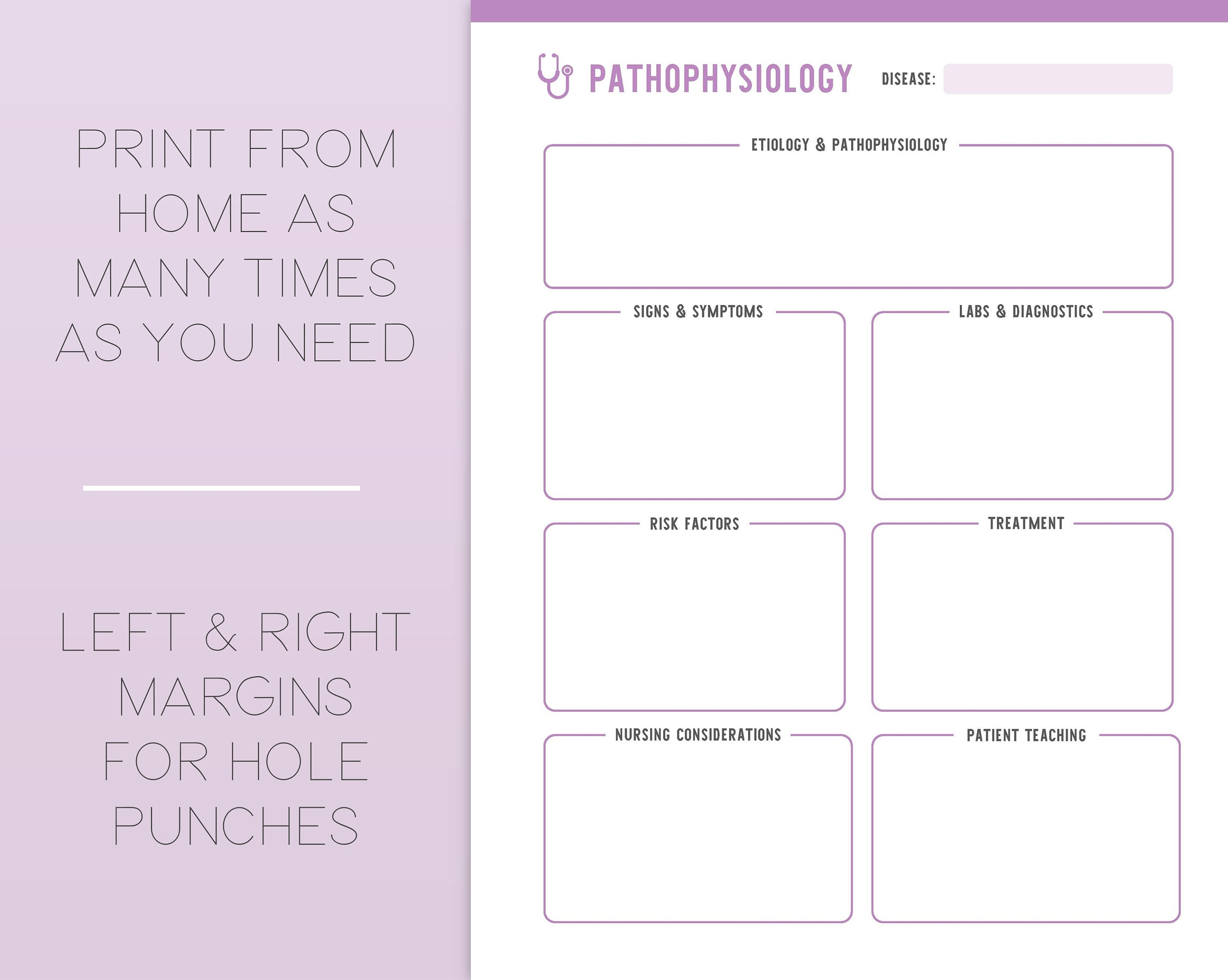 Printable Nursing Student Pathophysiology Template / Disease & Patho ...