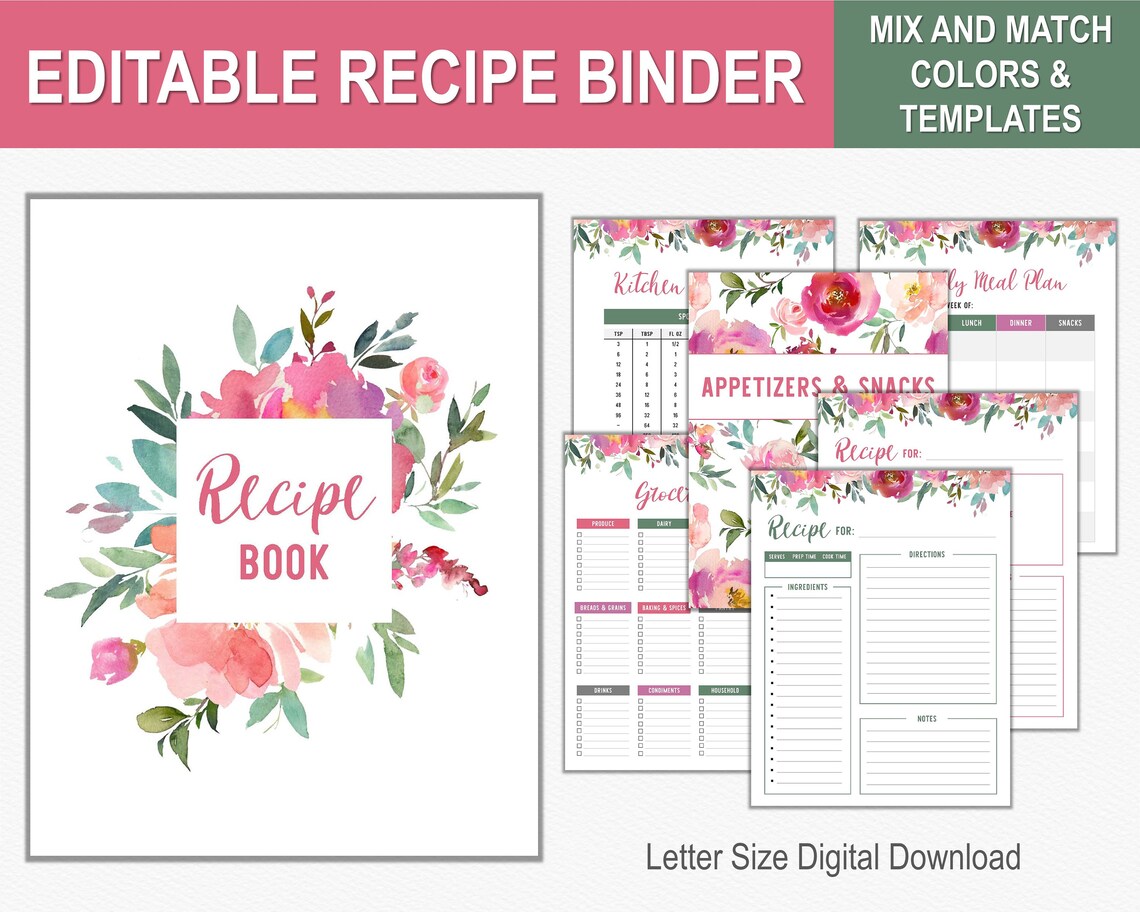 Recipe Book Template / Editable & Printable / Recipe Binder / Recipe ...