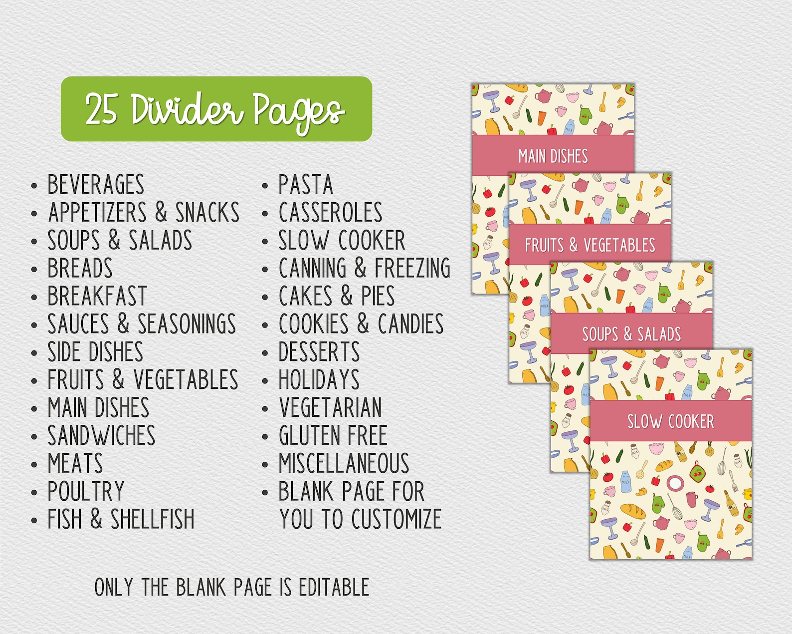Editable Recipe Binder Kit / Printable Recipe Templates + Recipe Cards ...