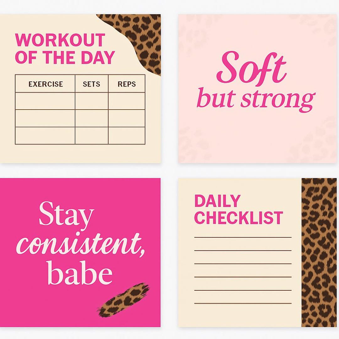 Pinkhill Leopard Instagram Templates | Gym Girl + Aesthetic Canva Pack ...