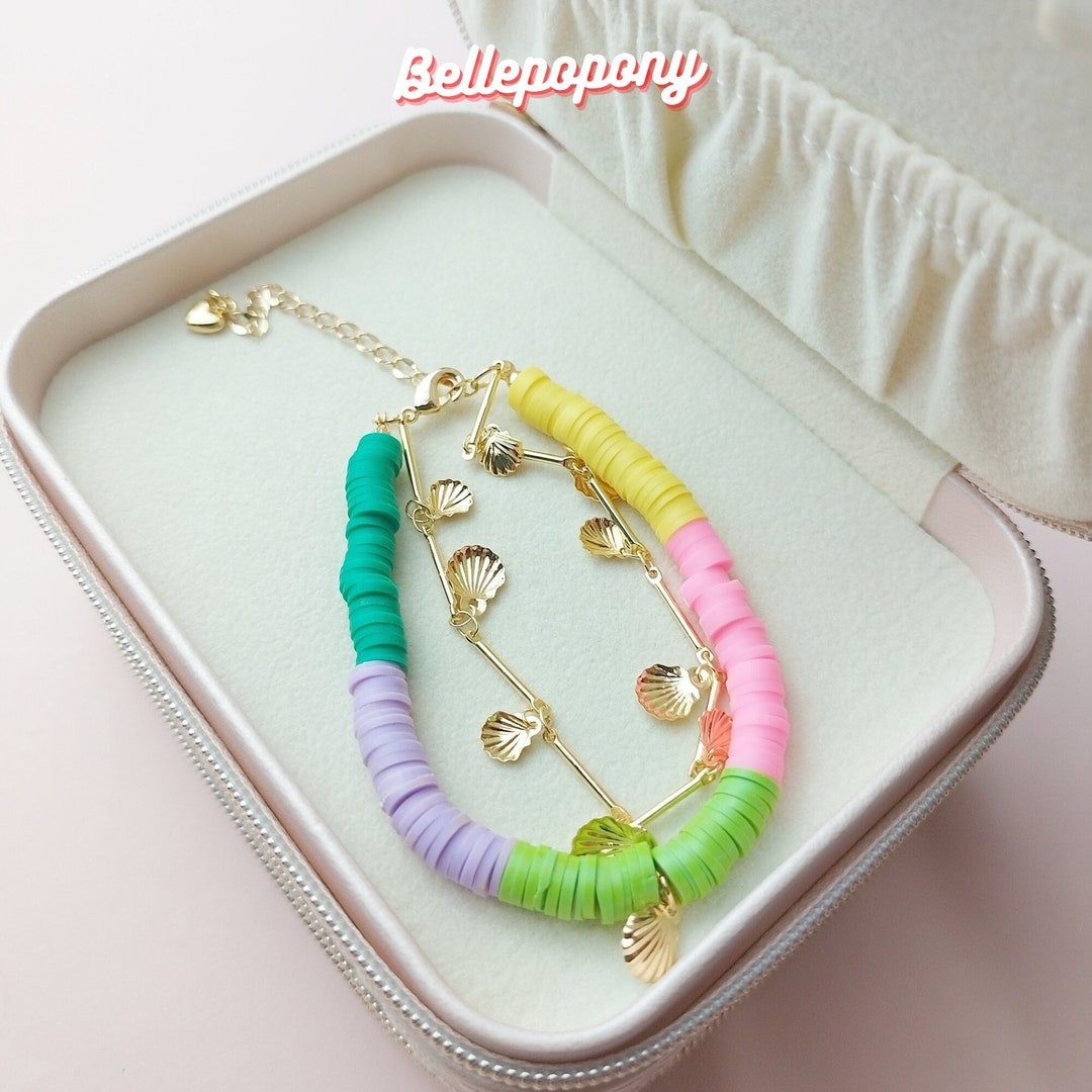Colorful Clay Bead With Shell Bracelet - Etsy