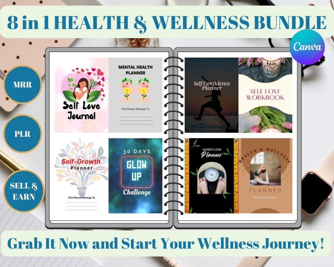 8-in-1 Editable Canva PLR & MRR Health and Wellness Bundle | Self Love ...