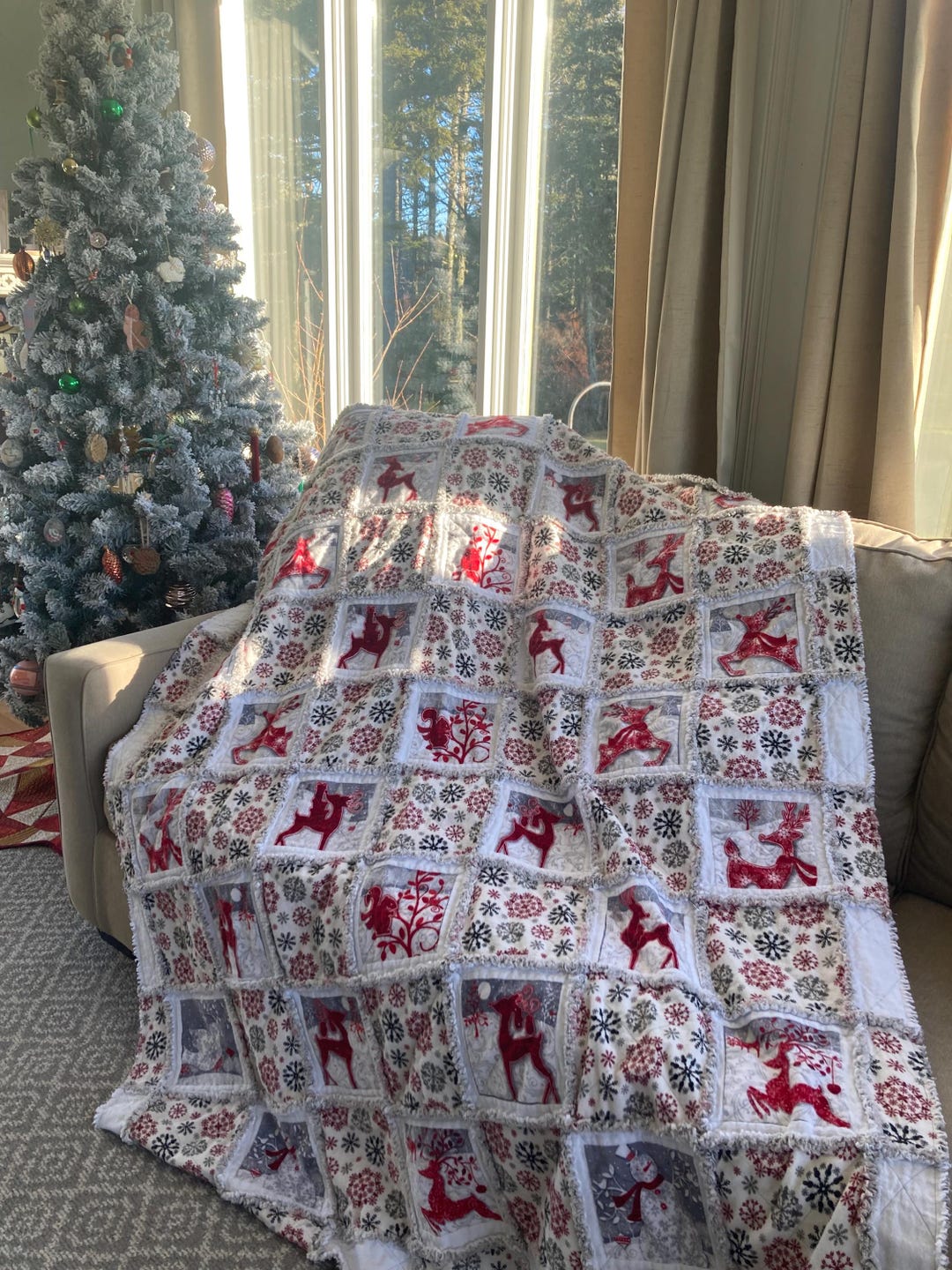 Rag Quilt, Winter Themed, Red and White, Grey, Flannel Blanket ...