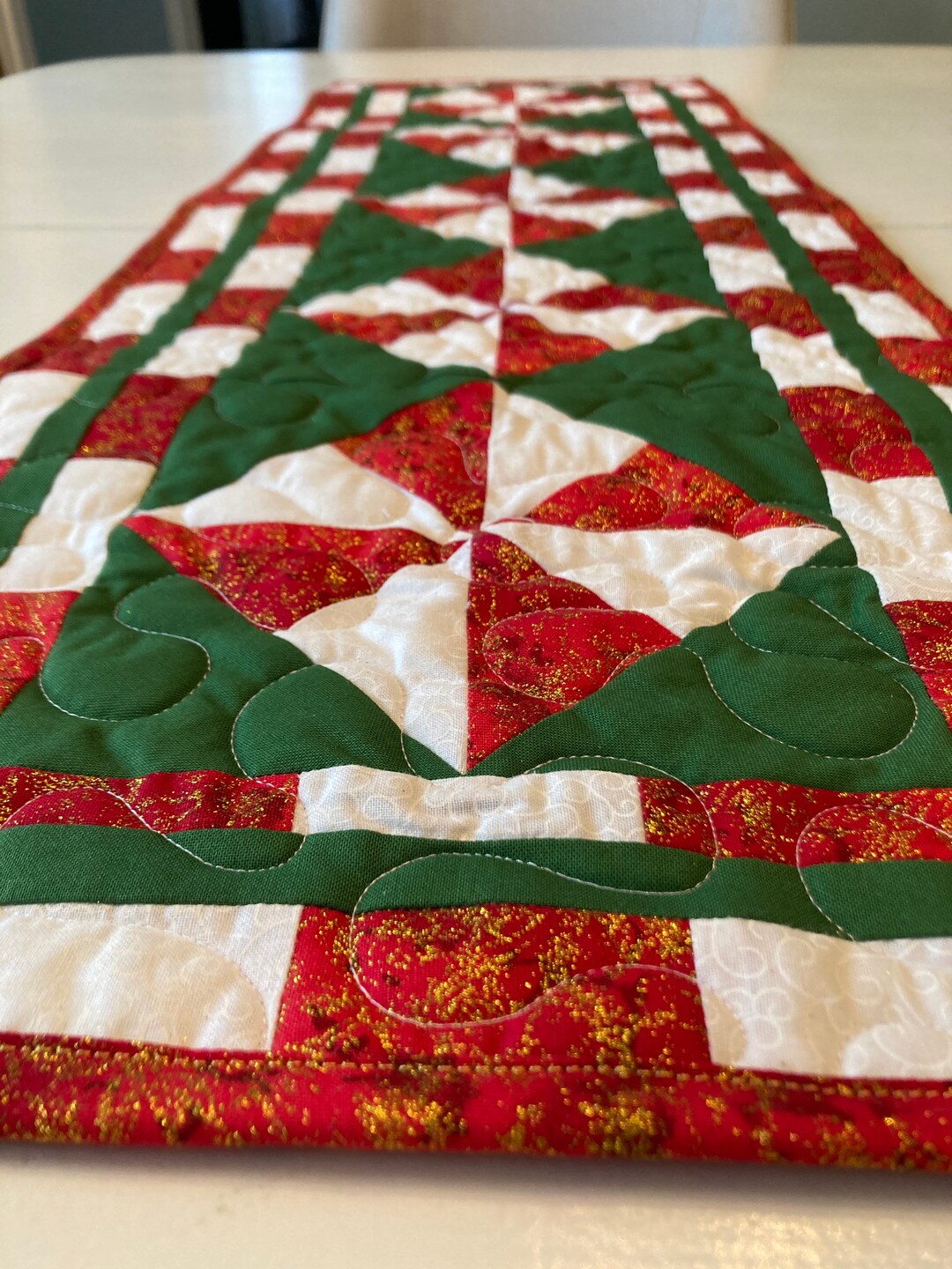 Christmas Peppermint Table Runner, Handmade Keepsake Table Linen, Red ...