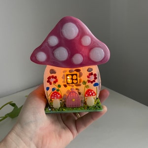 Pink Toadstool Fairy House Fused Glass Tea Light House - Etsy UK