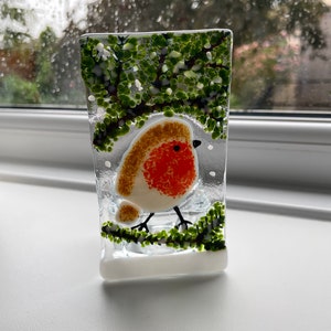 Robin Fused Glass Tea Light Panel - Etsy