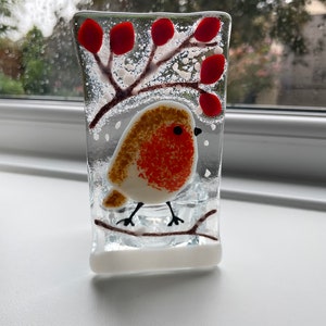 Robin Fused Glass Tea Light Panel - Etsy