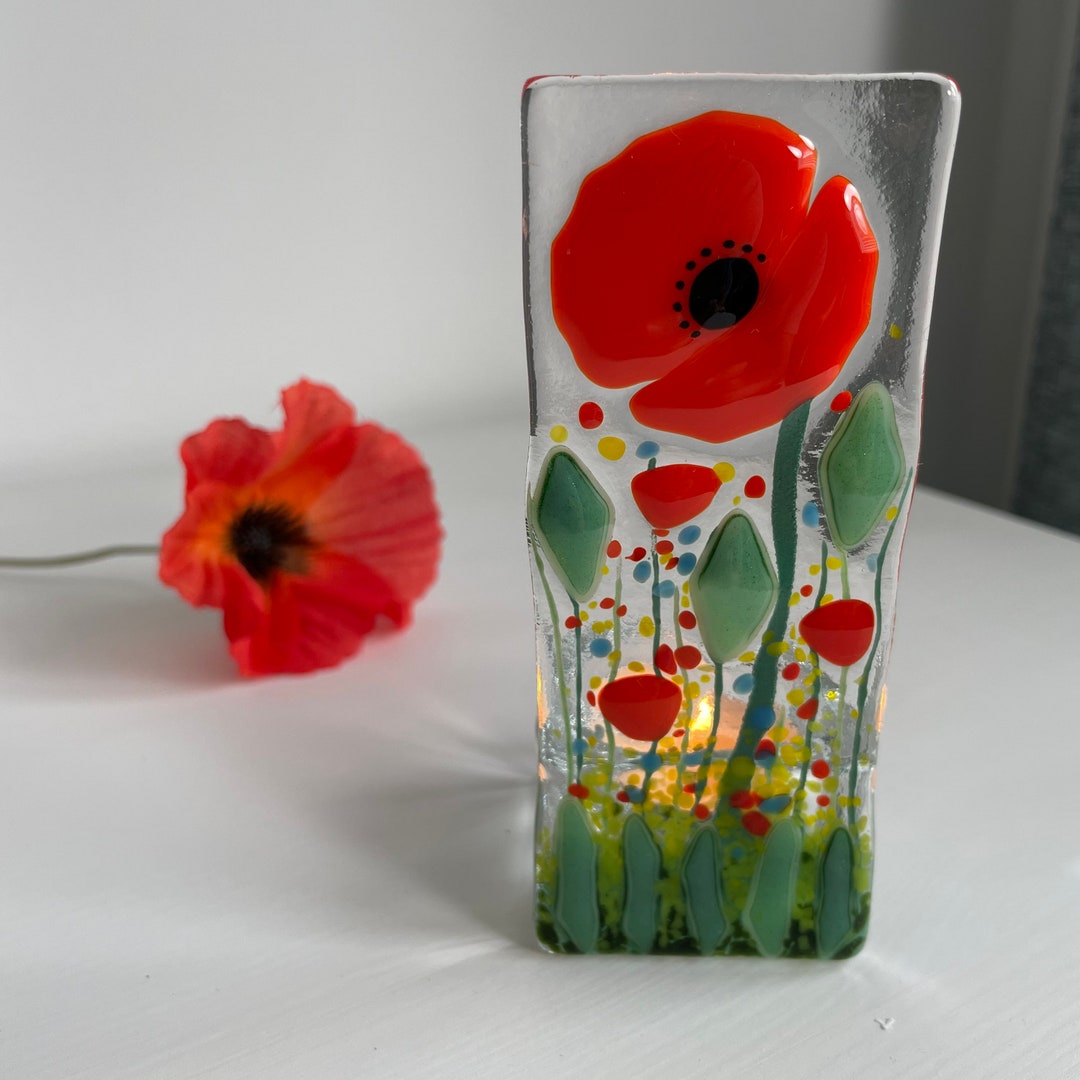 Poppy Tealight Panel - Fused Glass Tealight Holder - Etsy