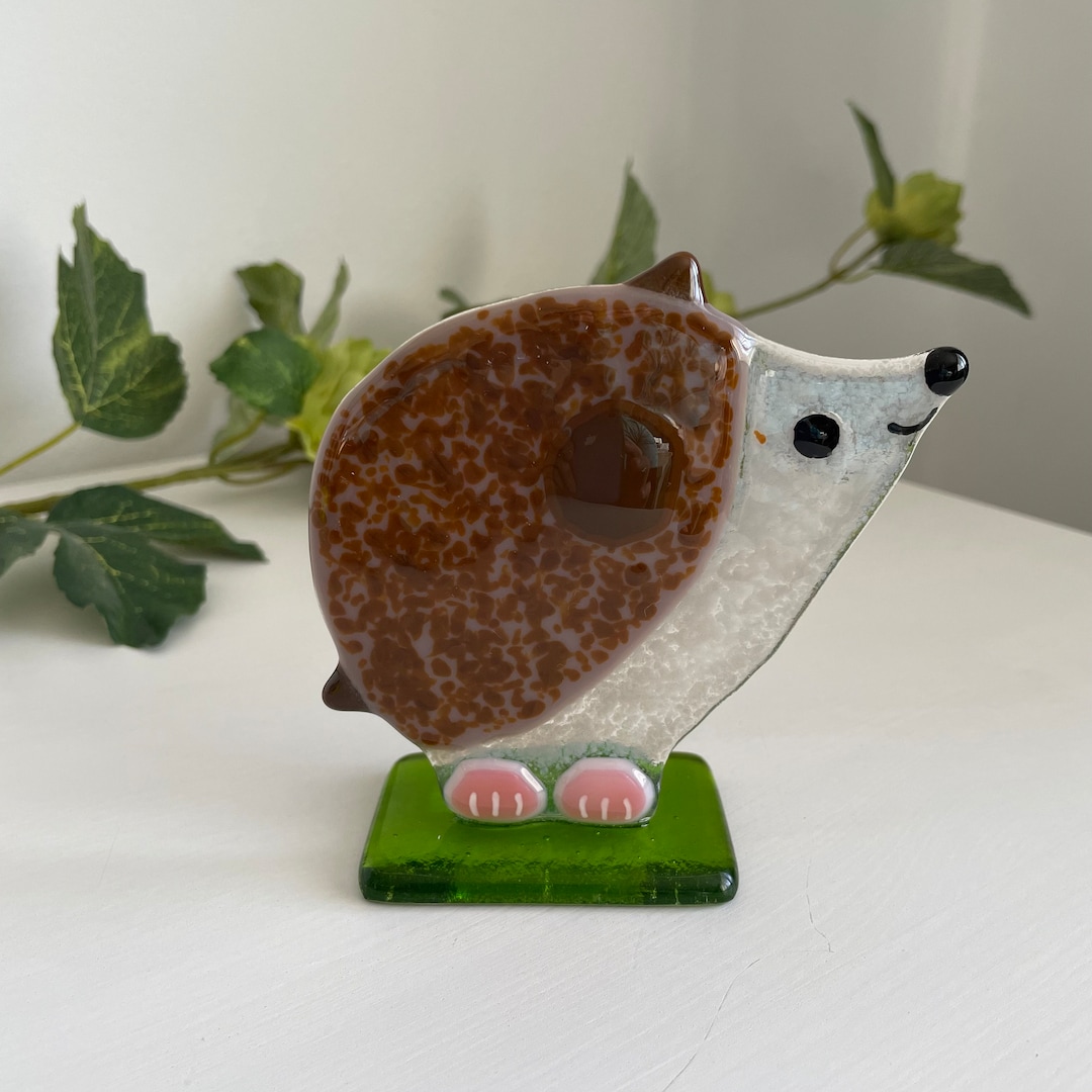 Hedgehog - Fused Glass Freestanding Ornament - Etsy UK