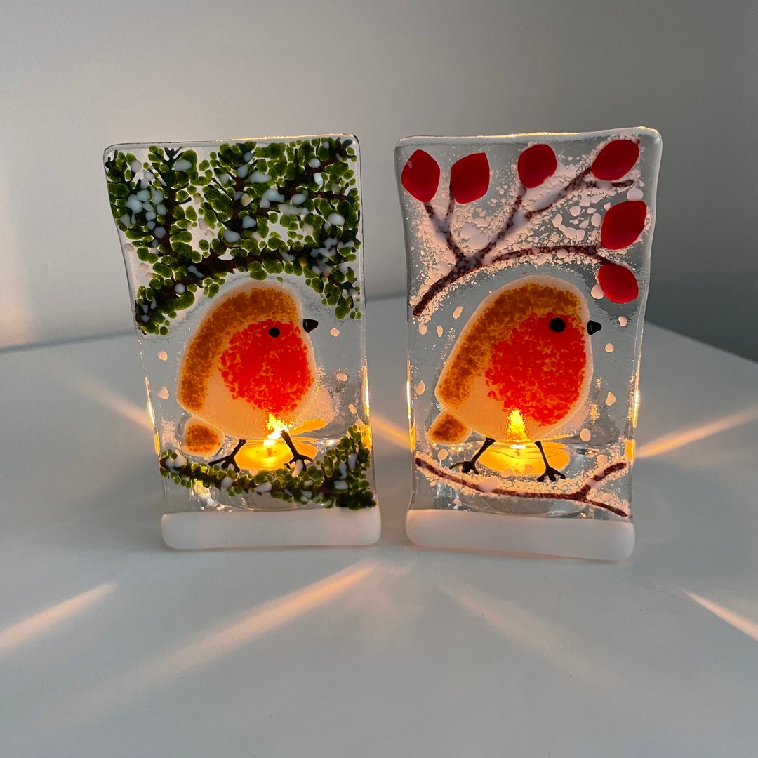 Robin Fused Glass Tea Light Panel - Etsy