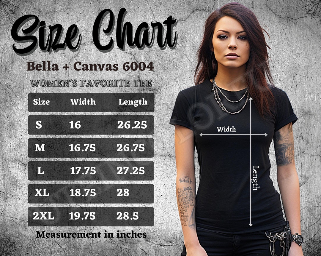 Bella Canvas 6004 Size Chart, 6004 Mockup, Women's Slim Fit Size Chart ...