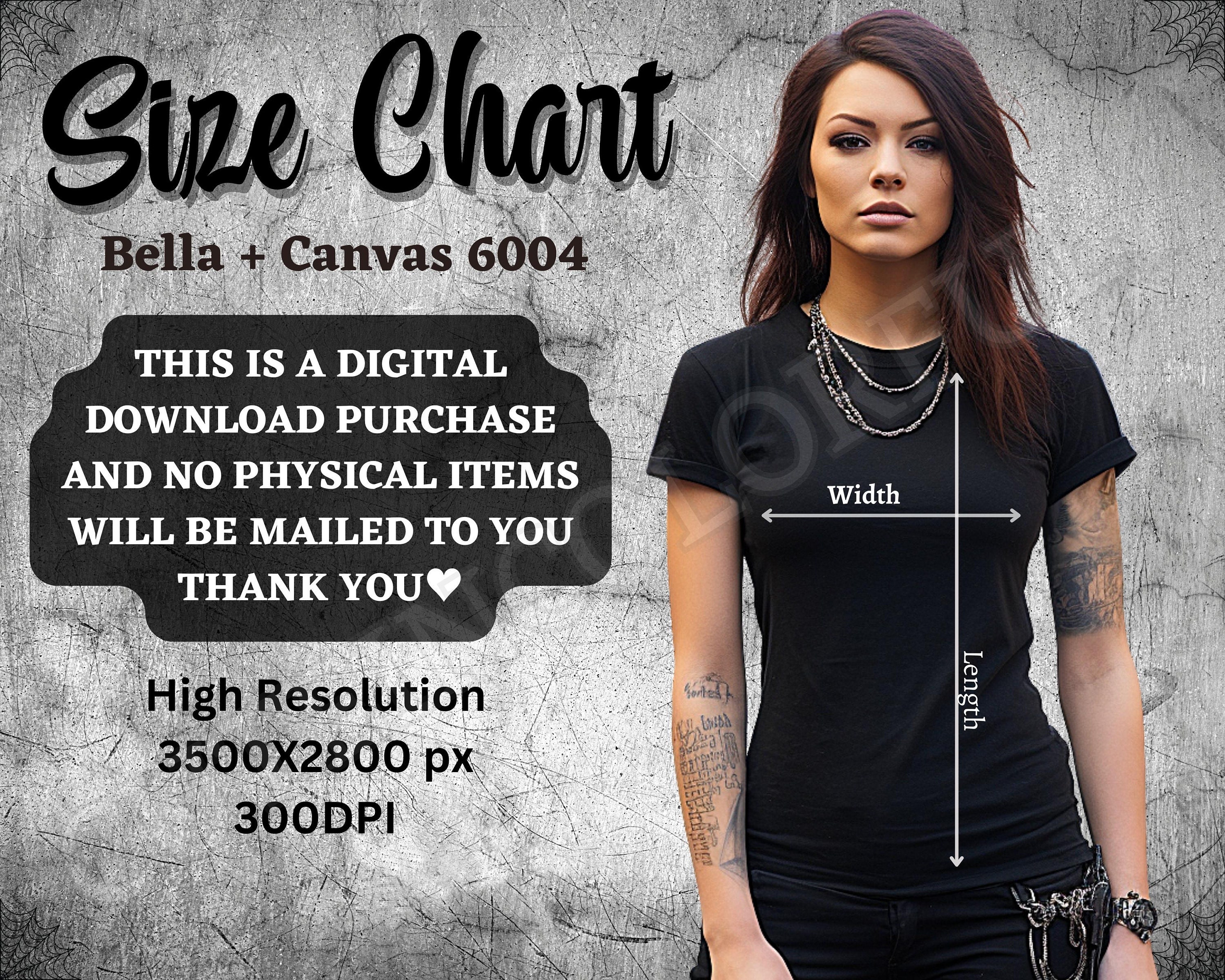 Bella Canvas 6004 Size Chart, 6004 Mockup, Women's Slim Fit Size Chart ...