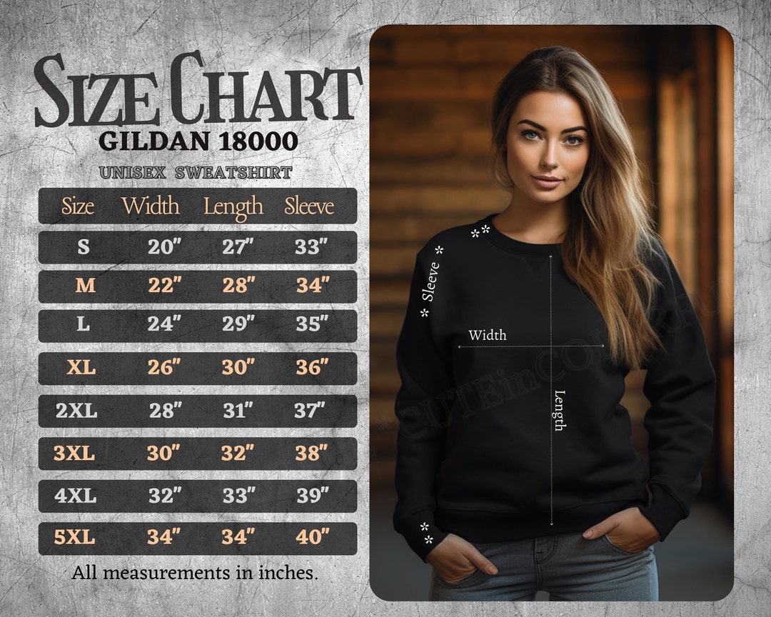 Gildan 18000, 4 Size Charts, Gildan Sweatshirt Size Chart, Gildan ...