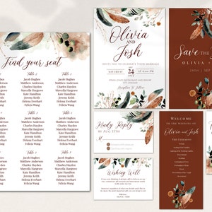 Rustic Boho Wedding Bundle, Rustic Wedding Invitation, Rustic Feather ...
