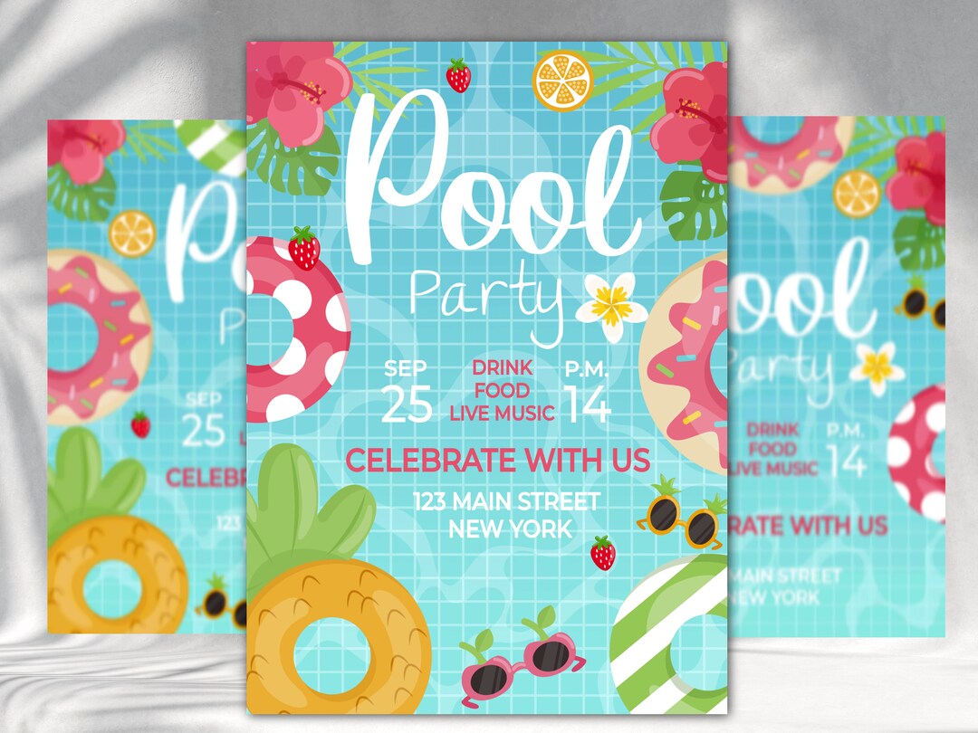 Pool Party Invitation, Pool Birthday Invitation, Summer Swimming Pool ...