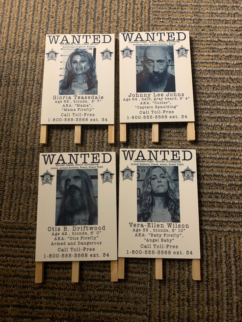 Firefly Family Wanted Poster Prints, Rob Zombie Horror Art on Easel - Etsy