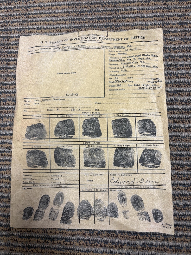 Ed Gein FBI Document & Photo – Serial Killer Replica - Etsy