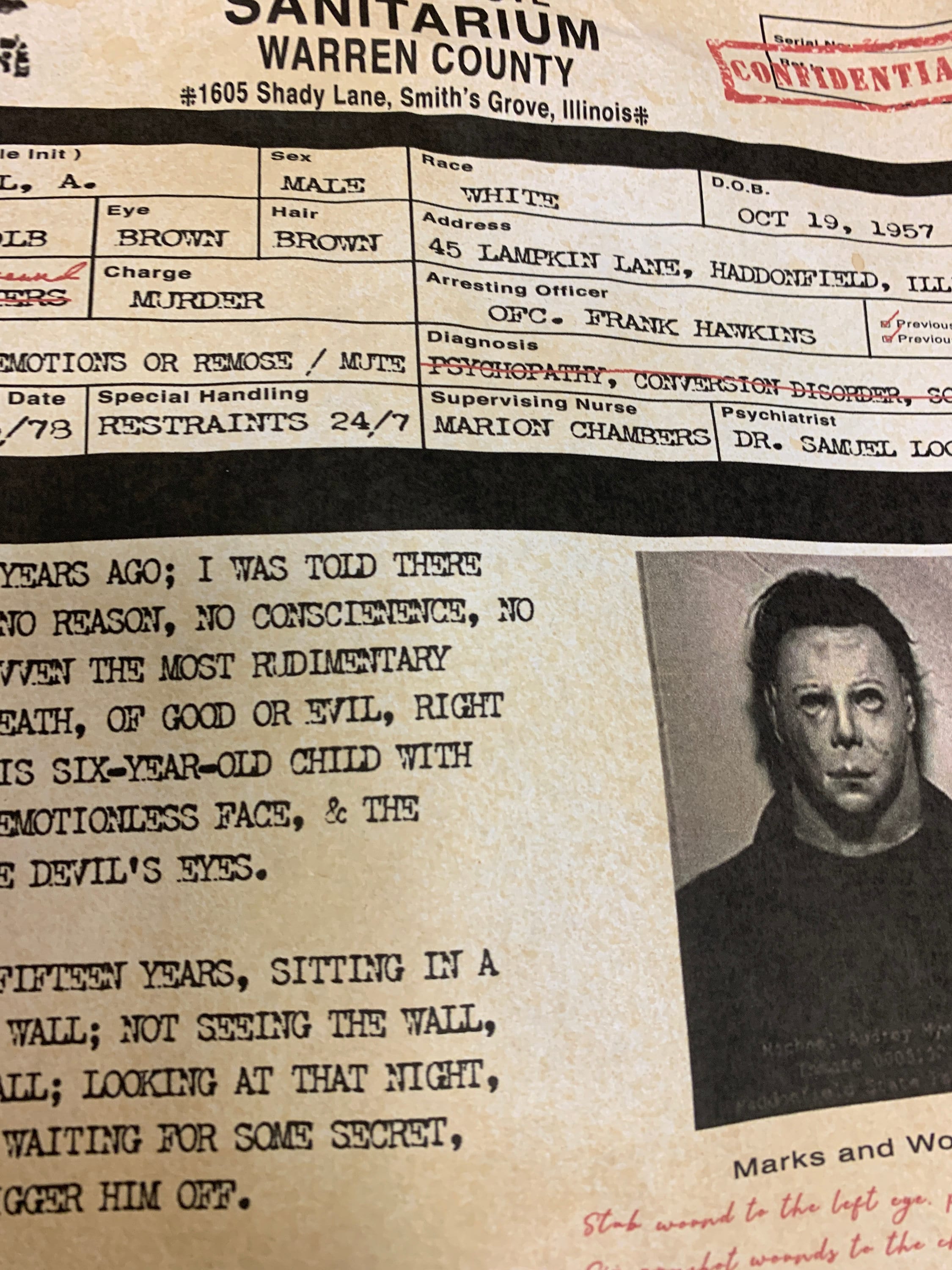 Halloween Michael Myers Admission Form for Smith's Grove - Etsy Canada