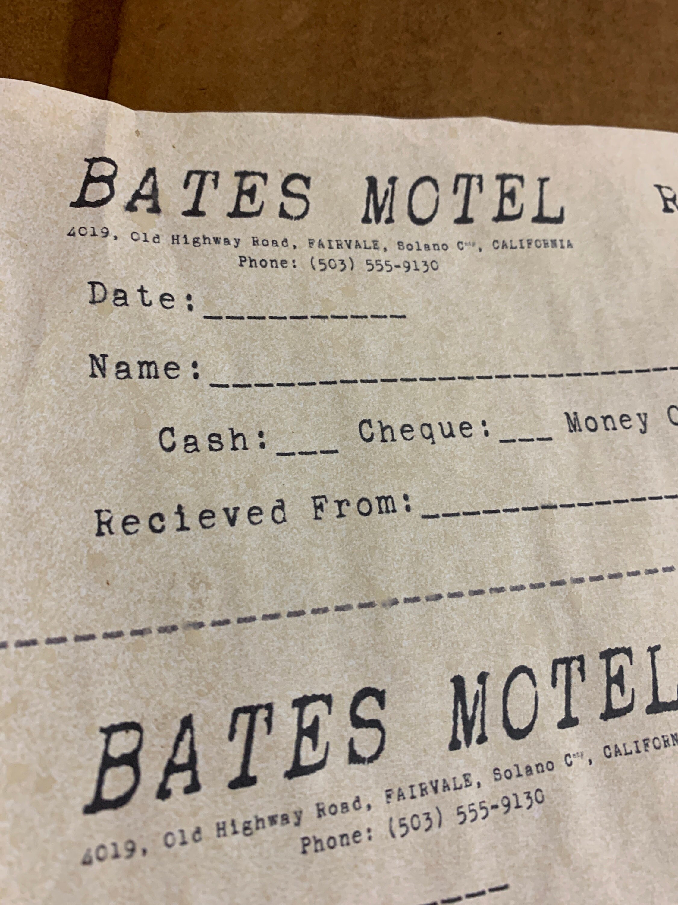 Bates Motel Receipt Sheet three Receipts on Sheet | Etsy