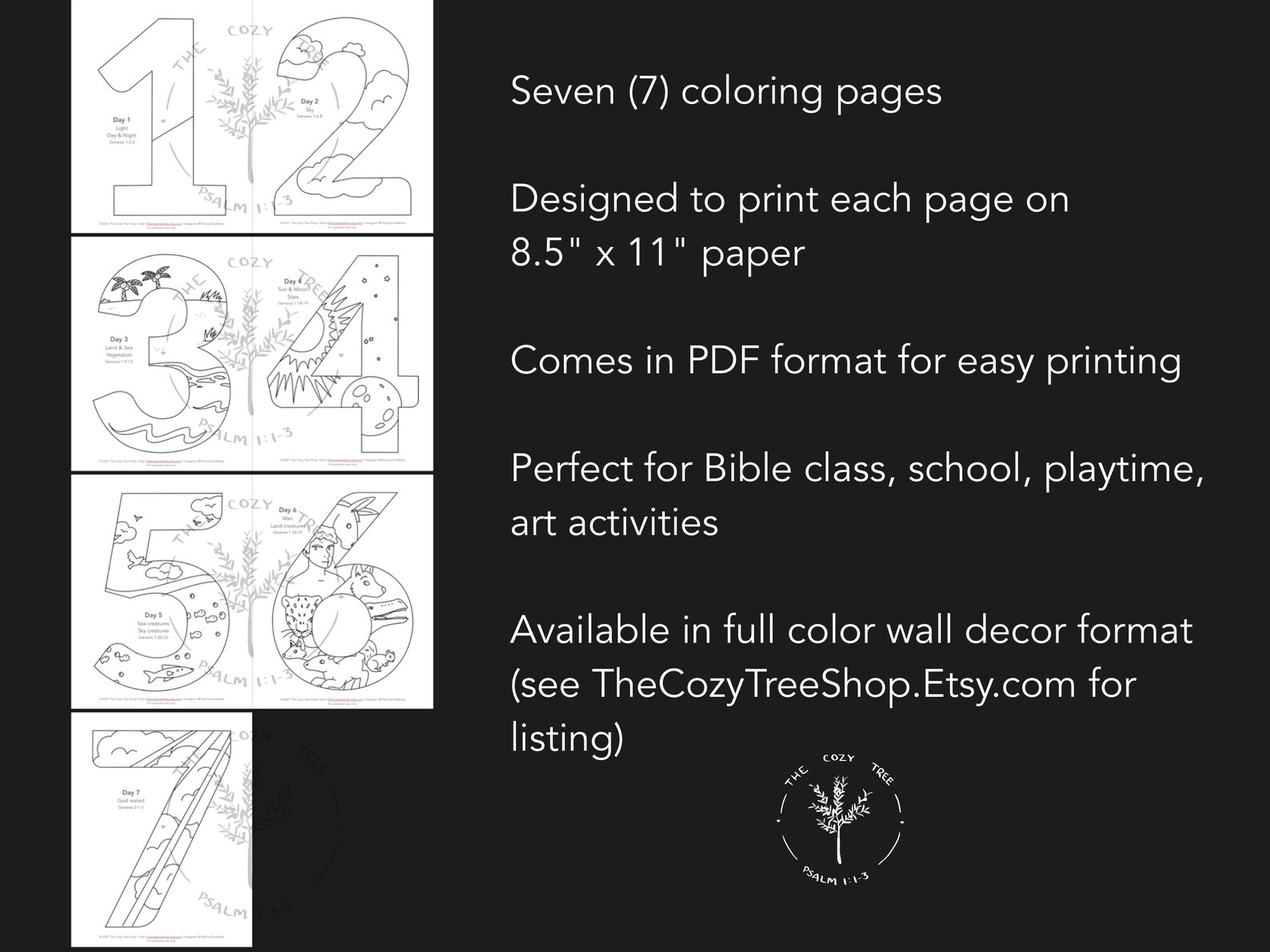 Days of Creation Numbers Coloring Pages | INSTANT DOWNLOAD PRINTABLE ...