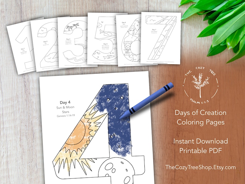 Days of Creation Numbers Coloring Pages | INSTANT DOWNLOAD PRINTABLE ...