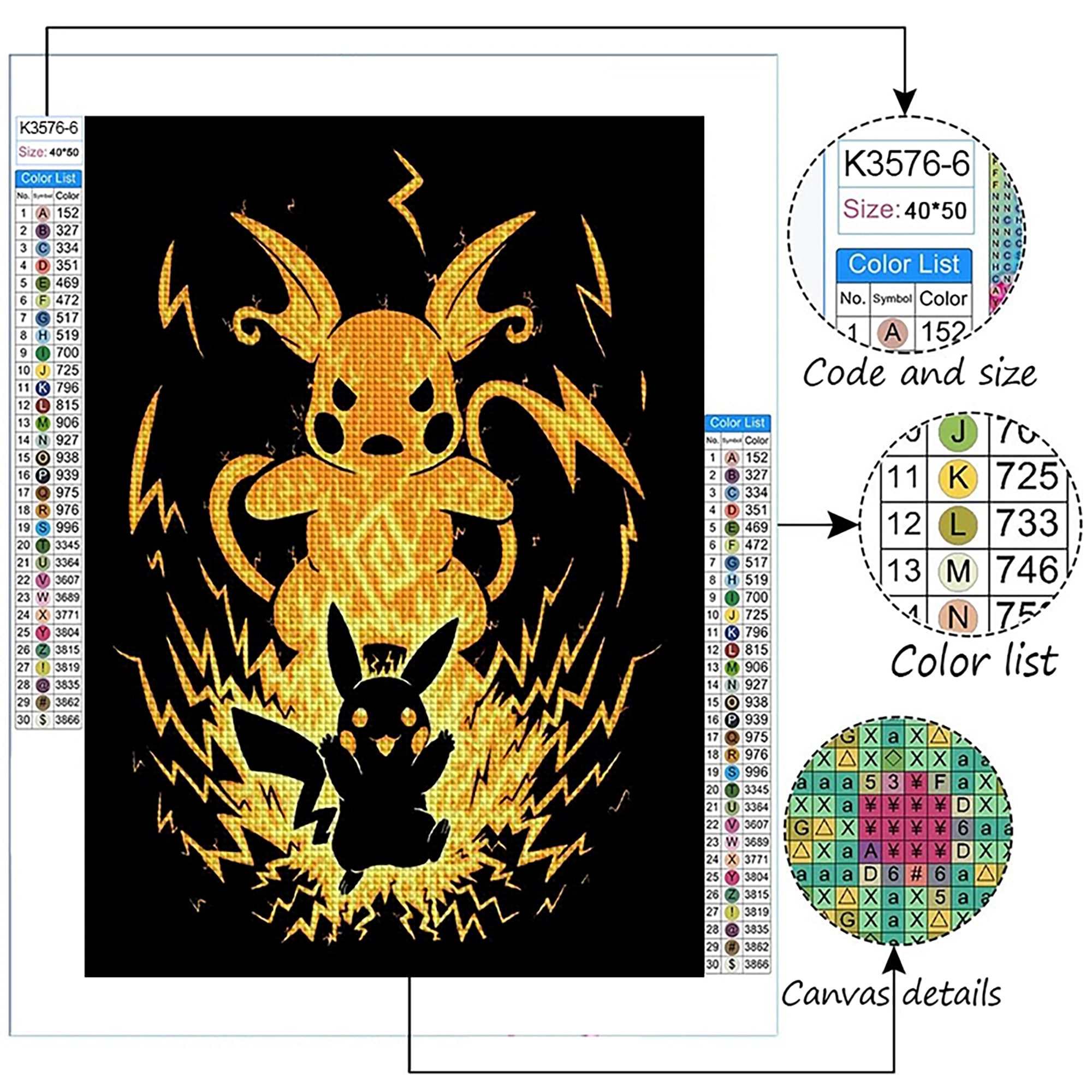 5D DIY Diamond Painting Pokemon Cartoon Manga, Eevee, Pikachu 3D ...