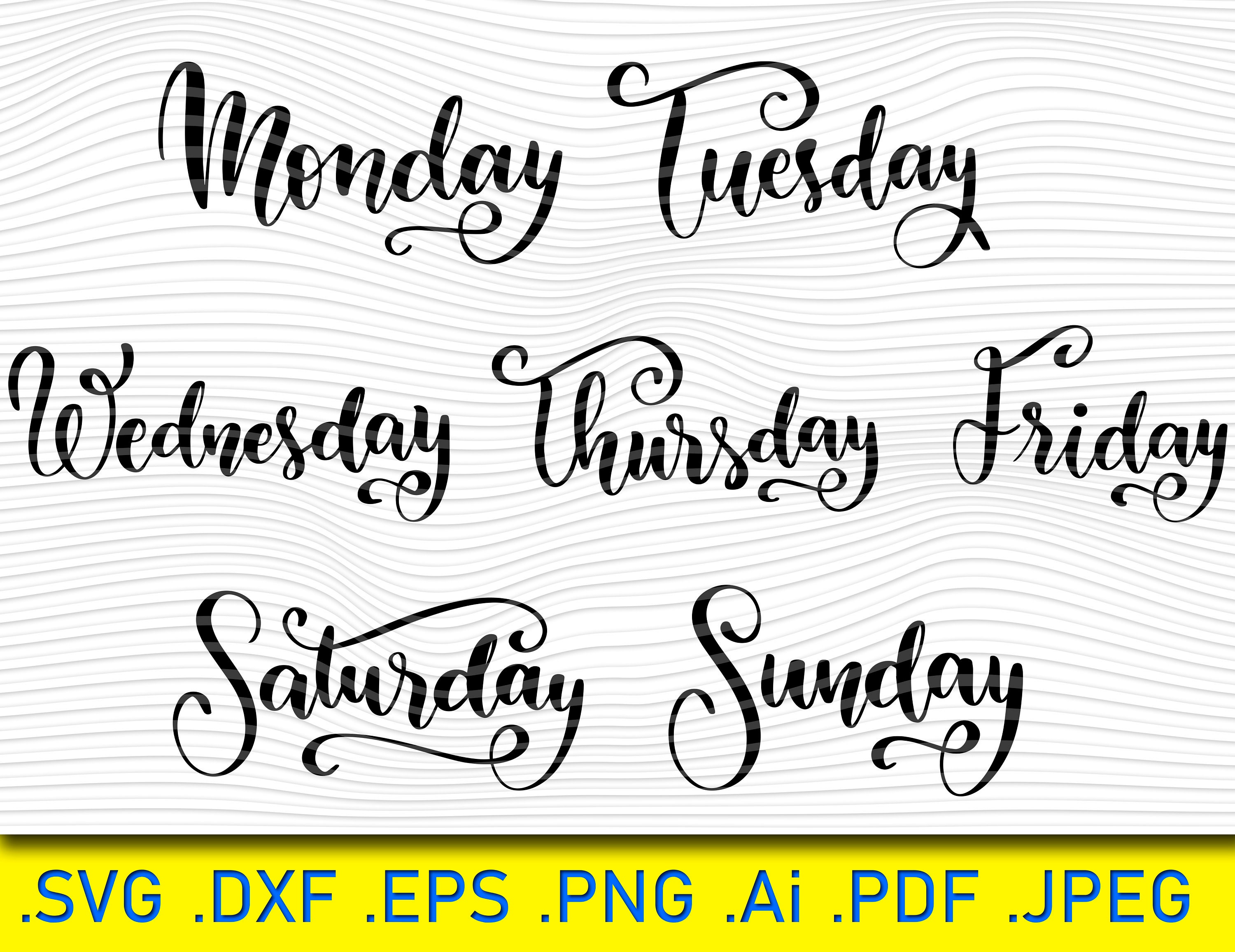 Days Week Lettering Collection Days Of The Week And Months Of Etsy
