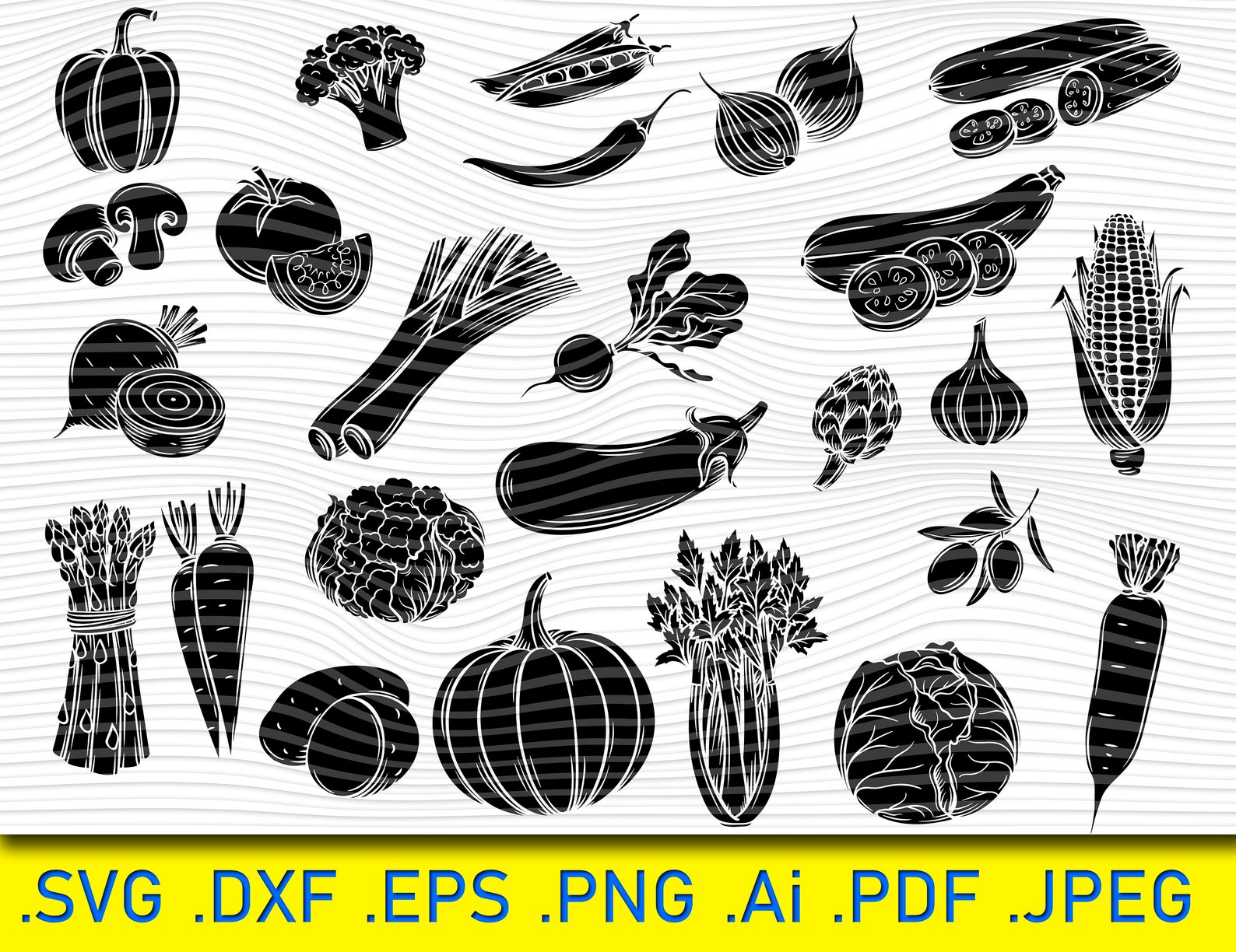25 Vegetables Icons Hand Drawn Fruits Vegetables Svg Bundle | Etsy
