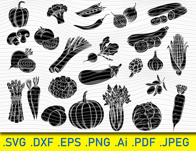 25 Vegetables Icons Hand Drawn Fruits Vegetables Svg Bundle | Etsy