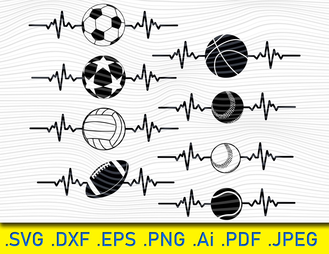 Heartbeat Sports Ball SVG Bundle: Cricut Cut Files (digital Download - Etsy