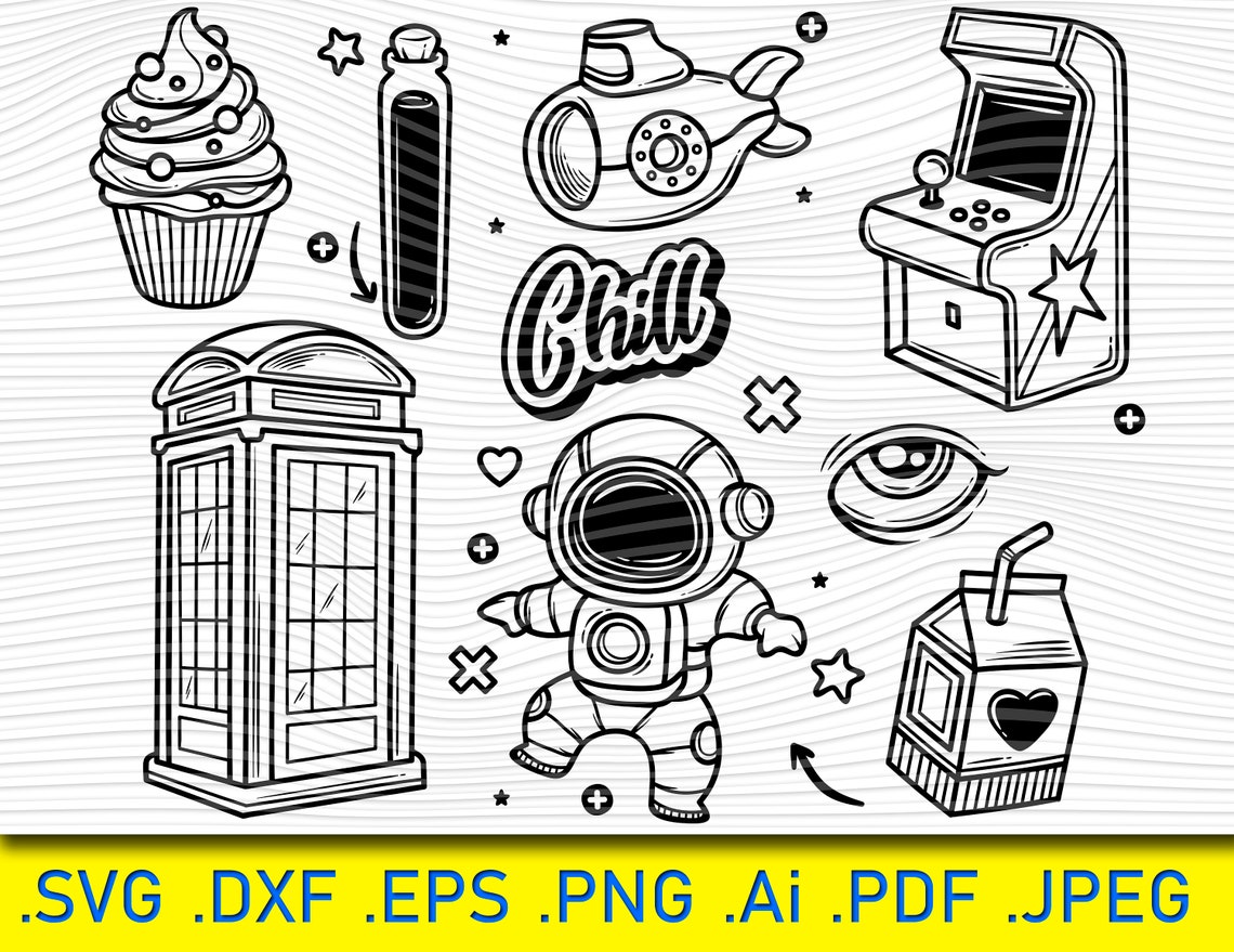 Stickers Hand Drawn Doodle Doodle Clip Art Set PNG SVG - Etsy