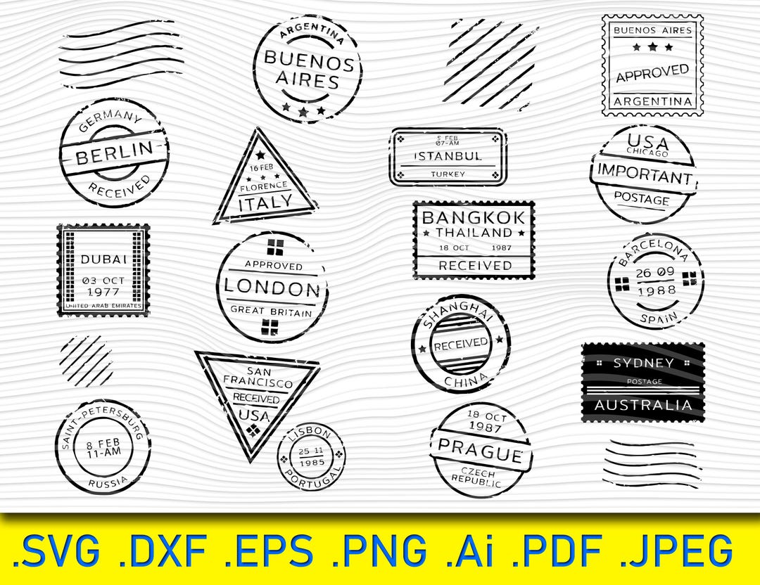 20 Retro Postage Stamps Svg Bundle,retro Postage Svg,postmark Svg,stamp ...