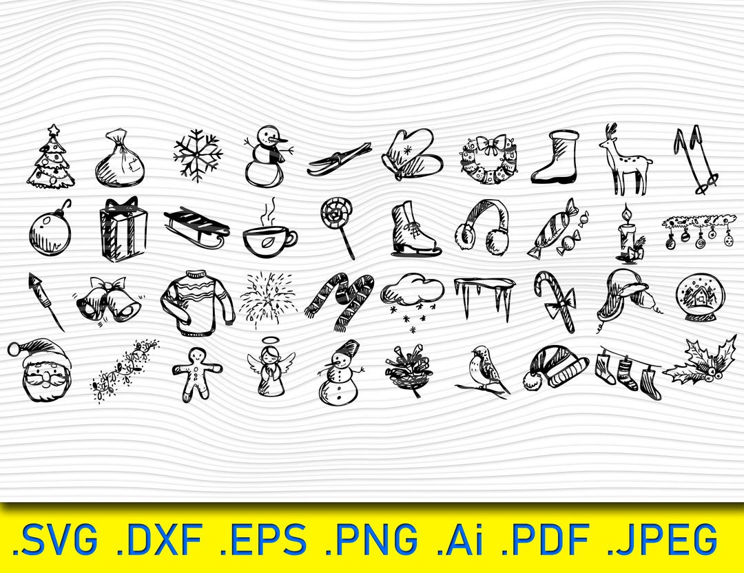 40 Winter, Doodle Set, Collection, Hand Drawn Sketches, Templates ...