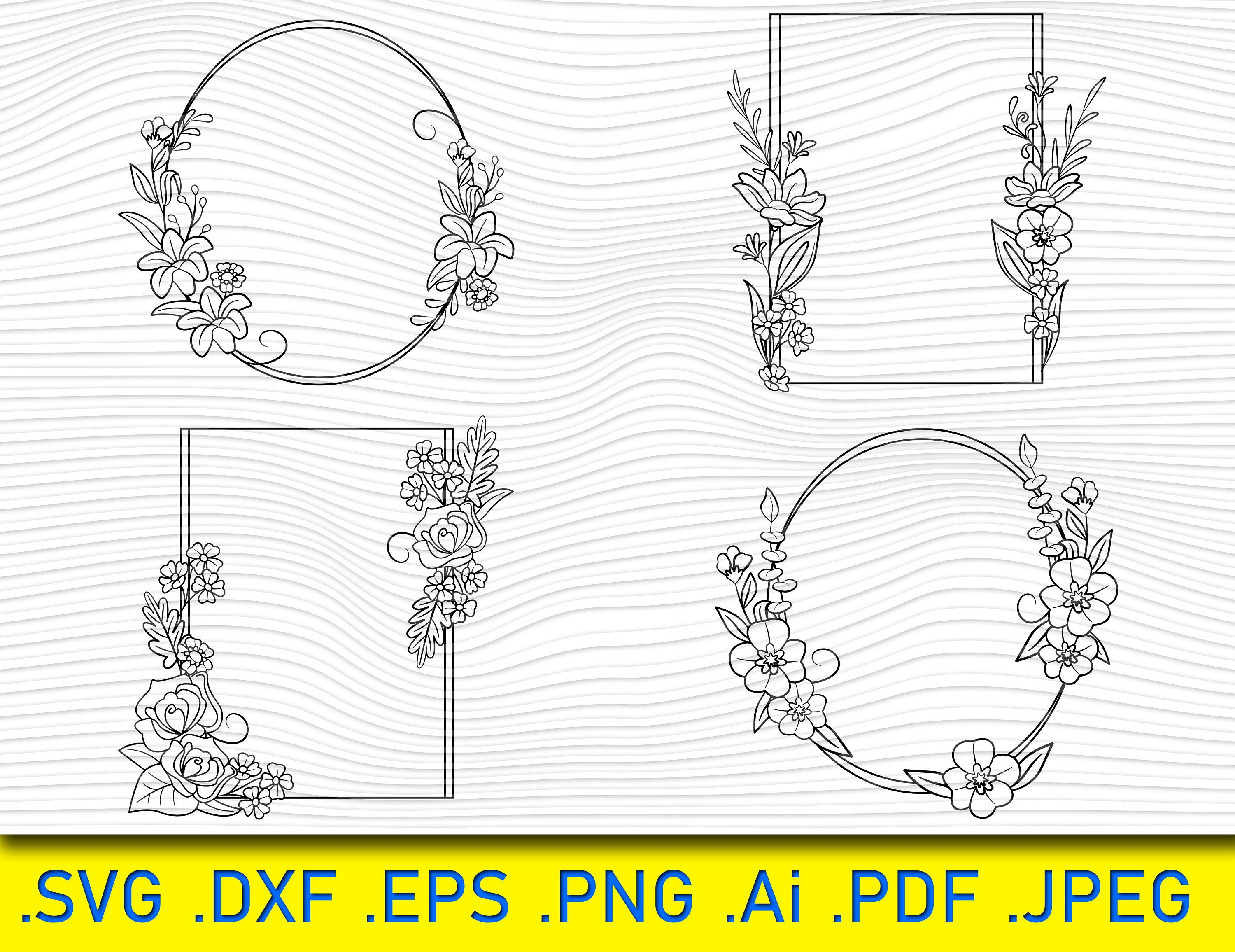 Flower Frame SVG file Flower Border SVG Floral Frame Svg | Etsy