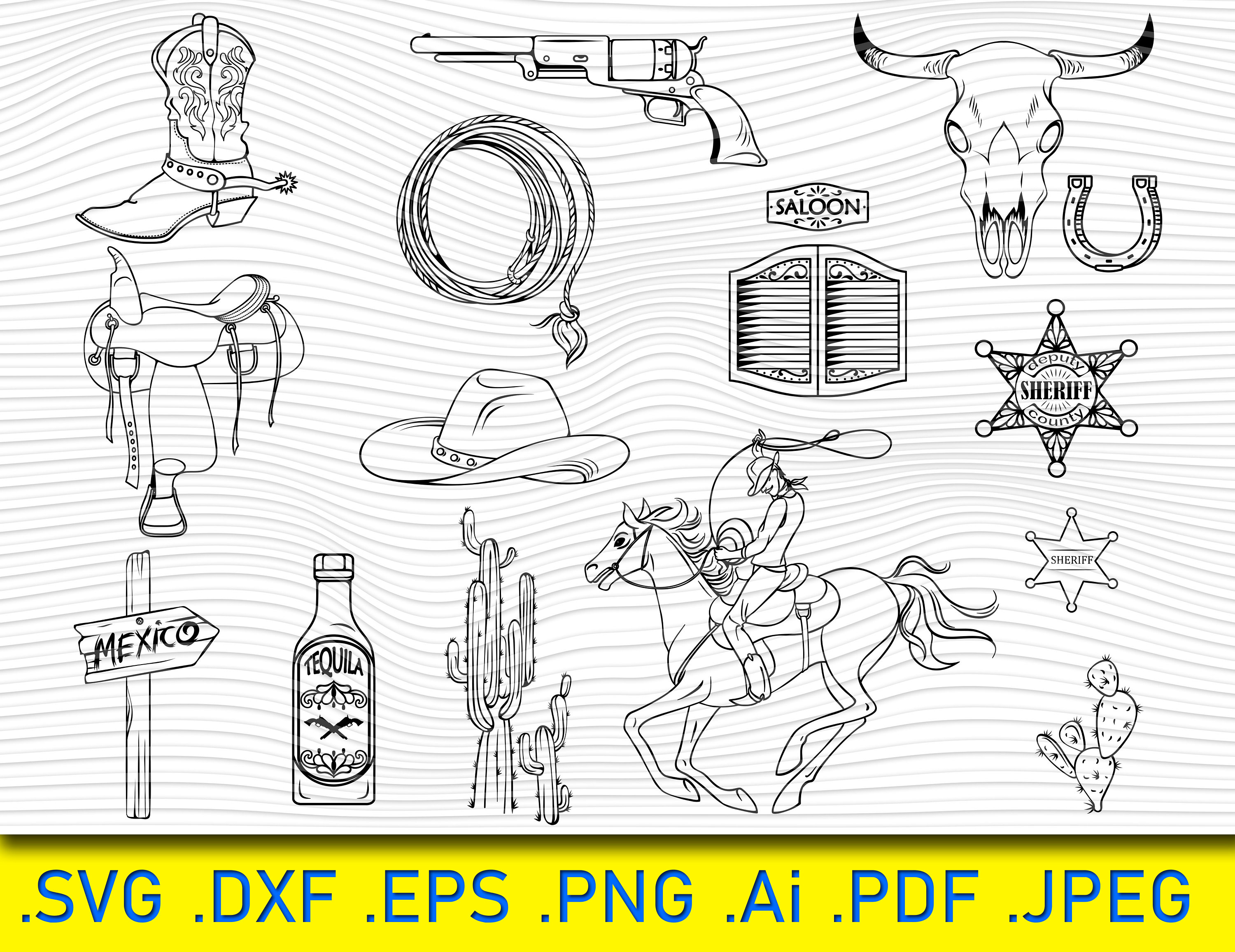 Wild West Clipart: Cowboy, Saloon, Sheriff Badge (digital Download) - Etsy