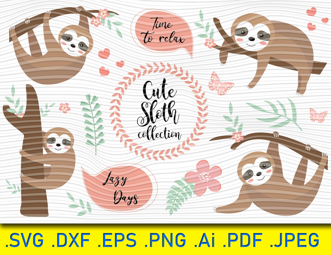 Sloth SVG Sloth Clipart Sloth SVG Bundle Cute Sloth Sloth - Etsy