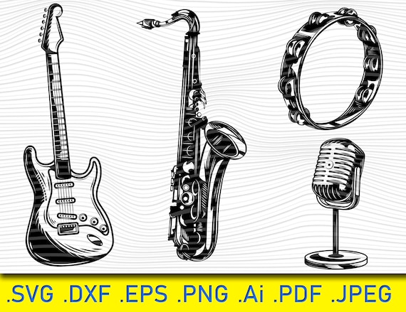 Instrumentos musicales svg png dxf imagen prediseñada de | Etsy España
