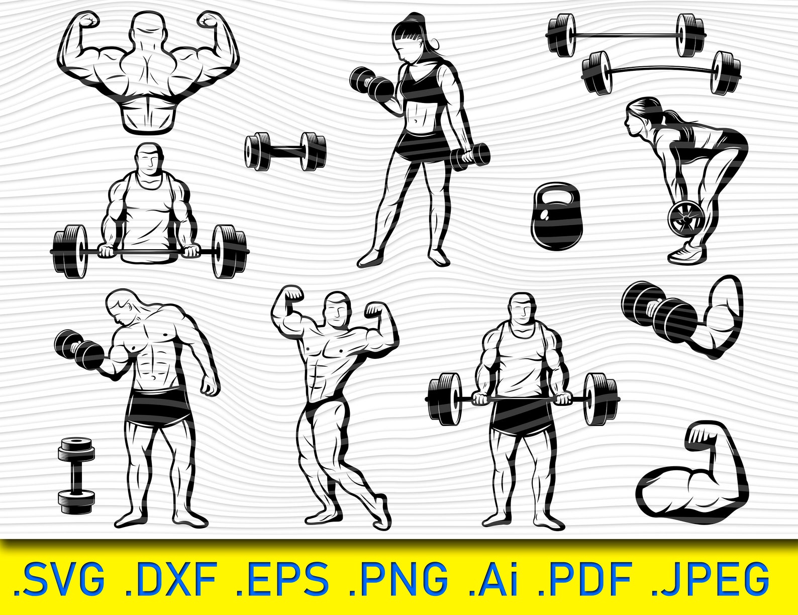 14 Body Building Character Fitness SVG Bundle Fitness SVG - Etsy