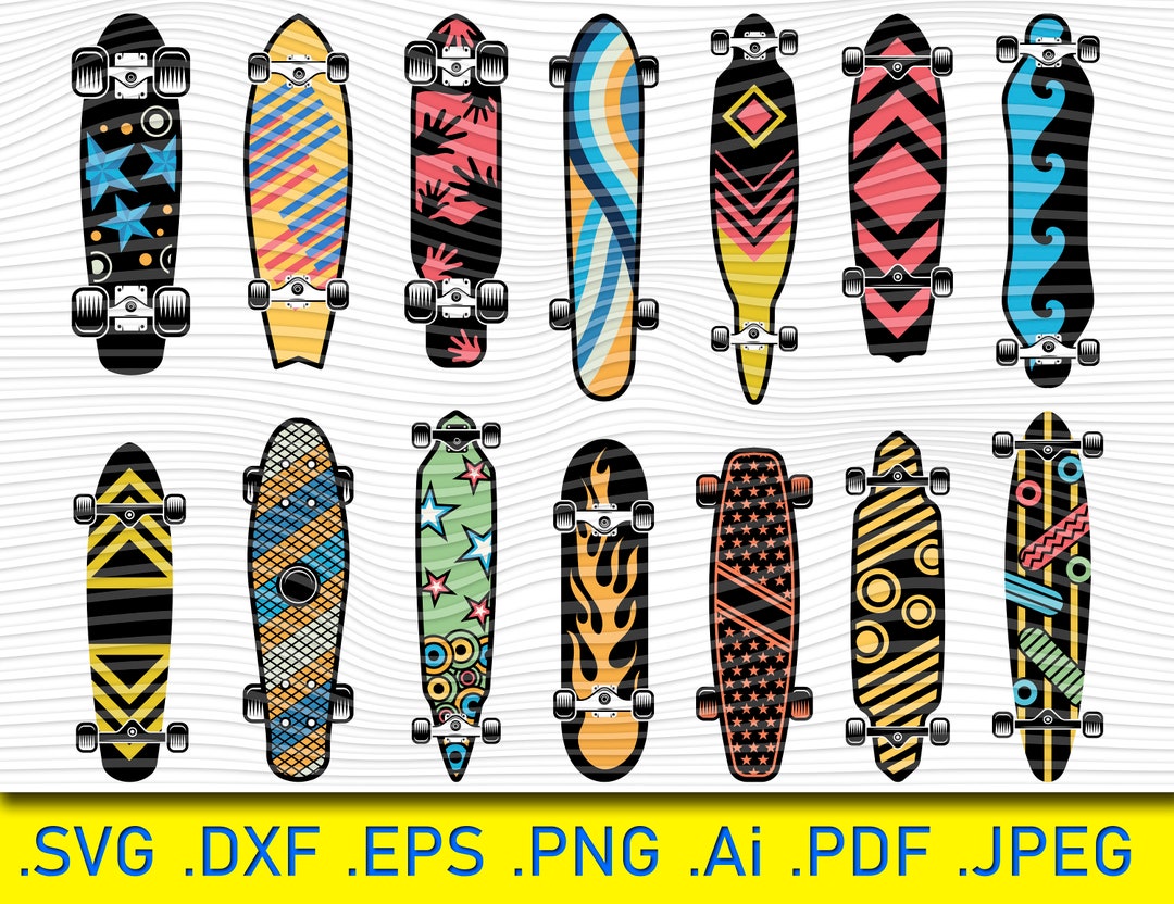 14 Skateboard Svg, Various Colored Skateboards, Skateboard Bundle ...
