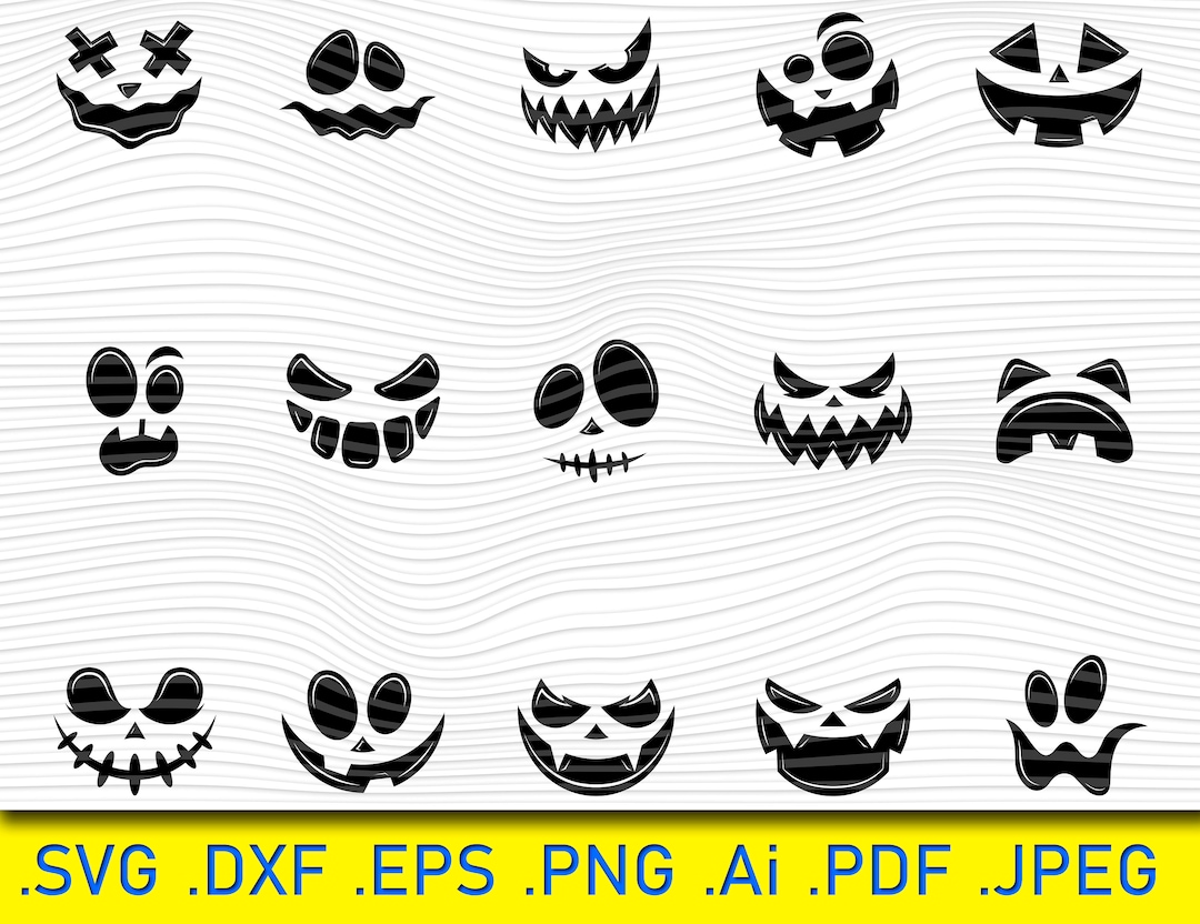 15 Halloween Pumpkin Faces, Pumpkin Face Svg Bundle, Cute Halloween ...