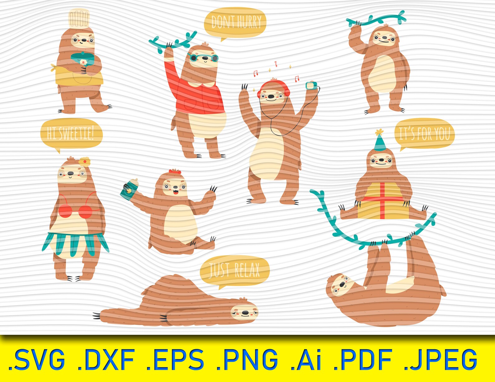 9 Hanging Sloths Sloth SVG Sloth Clipart Sloth SVG Bundle - Etsy