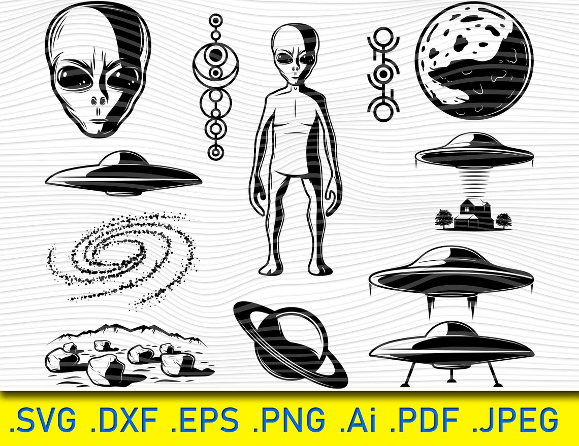 UFO svg file Alien digital Space download silhouette vector | Etsy