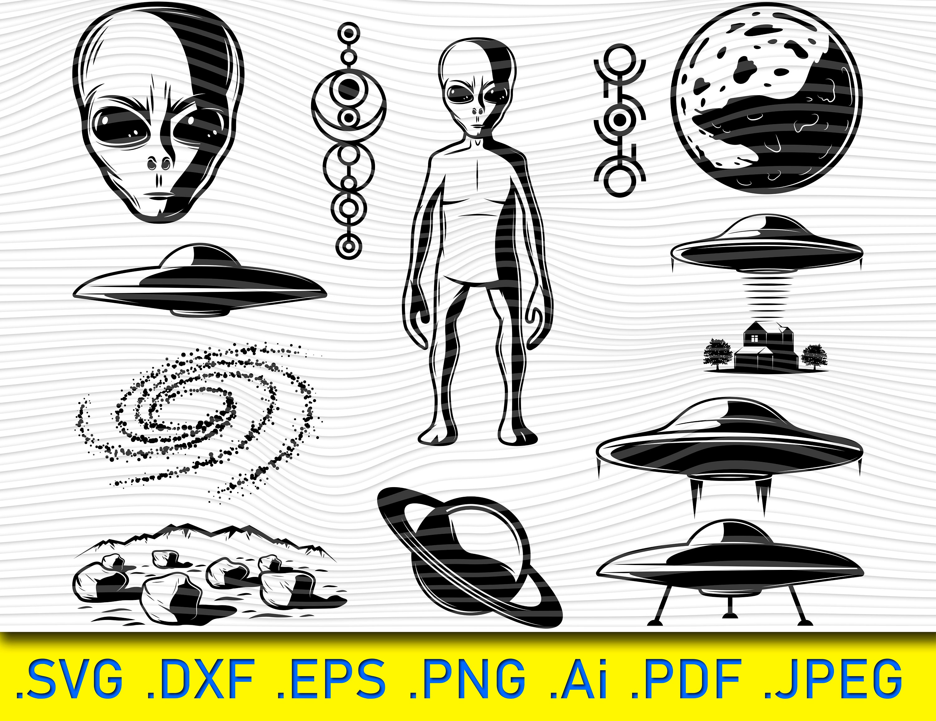 Ufo Svg File Alien Digital Space Download Silhouette Vector Etsy
