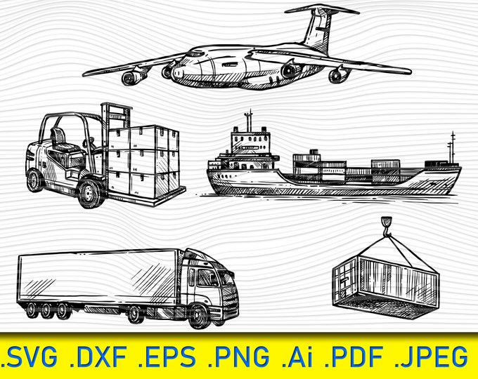 Hand Drawn Sketch Logistics Set - Instant Download Airplanes Svg ...