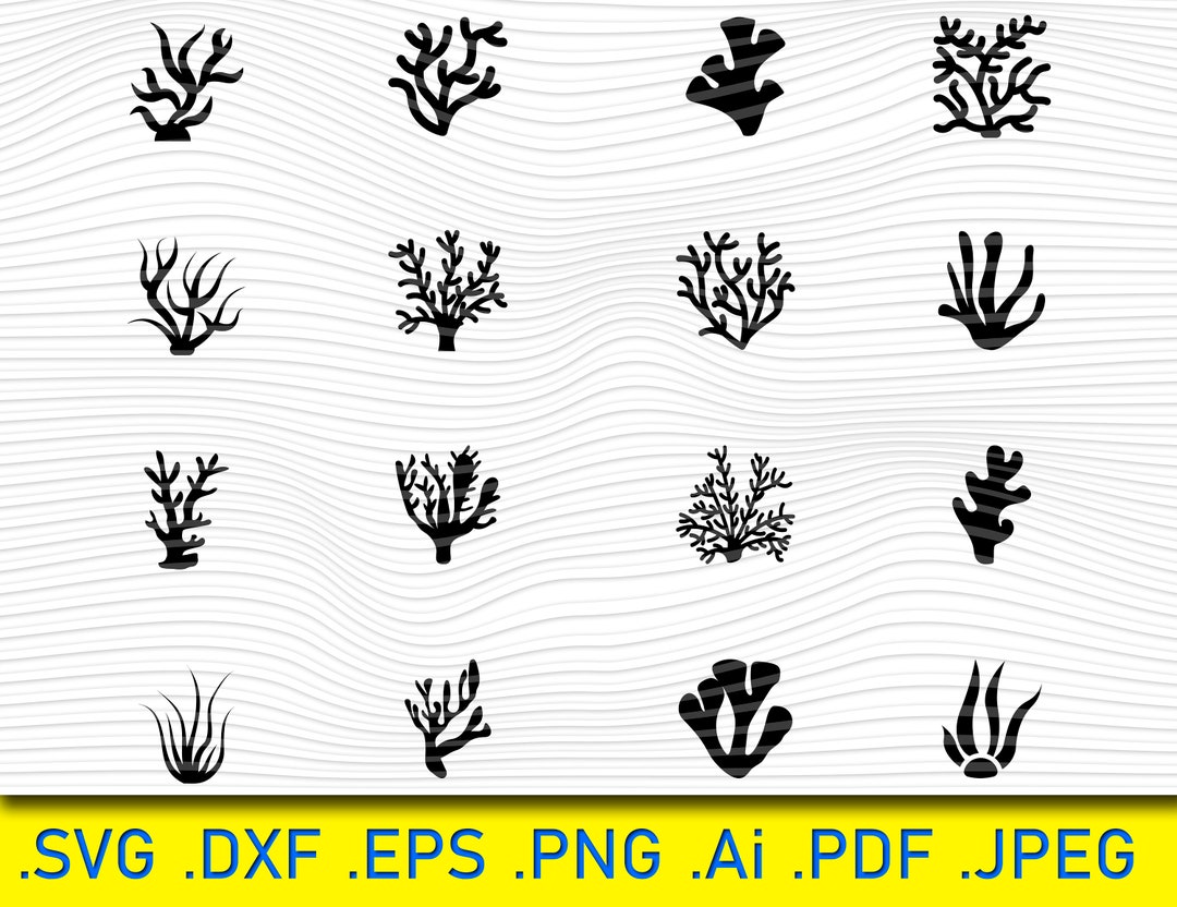 16 Algae Glyph Icons, Coral Svg, Seaweed Svg, Under the Sea Svg, Under ...