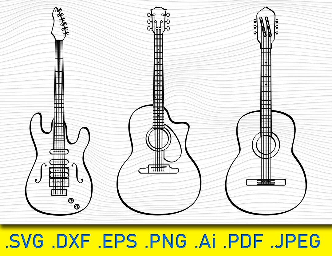 3 Guitars Patterns, HAND DRAWN Guitar Sketch, Musician Svg, Instruments ...