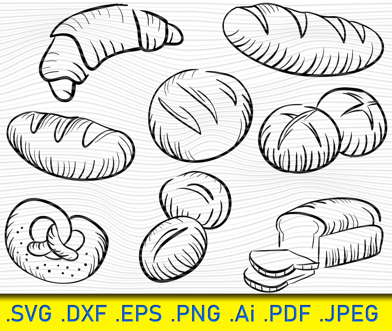 Pain SVG Bundle, panier à pain svg, pain de pain clipart, png, dxf pour ...