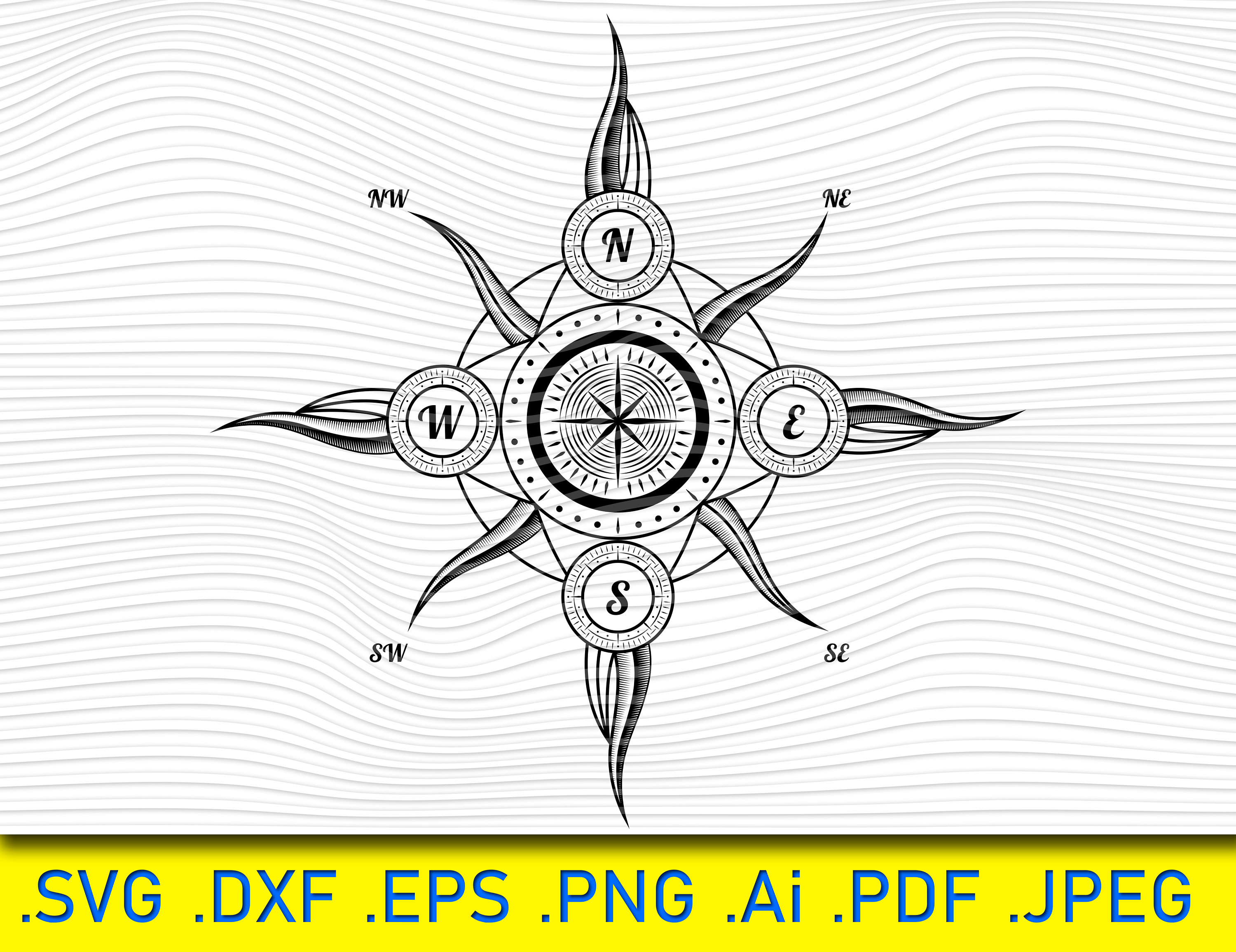 Vintage Nautical Compass SVG: Compass Rose Clipart, Cut Files (digital ...