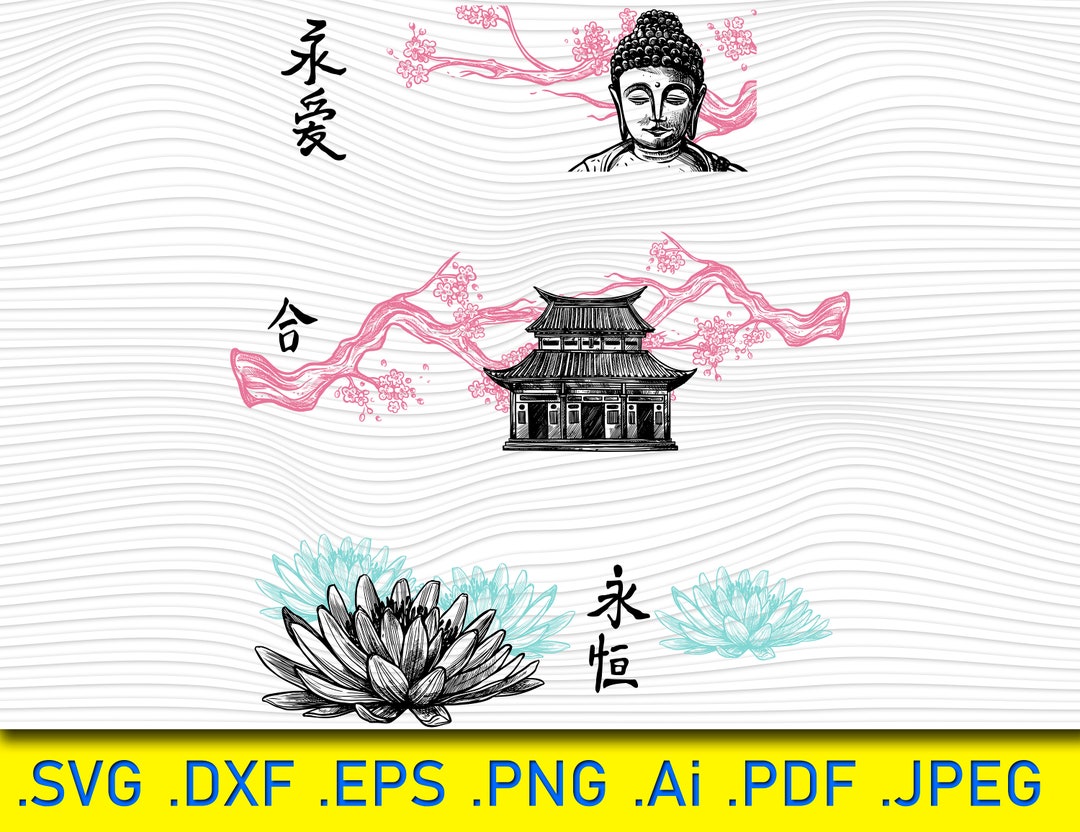 Asian Banners Set, Asian Architecture Building Set, Pagoda Tower SVG ...